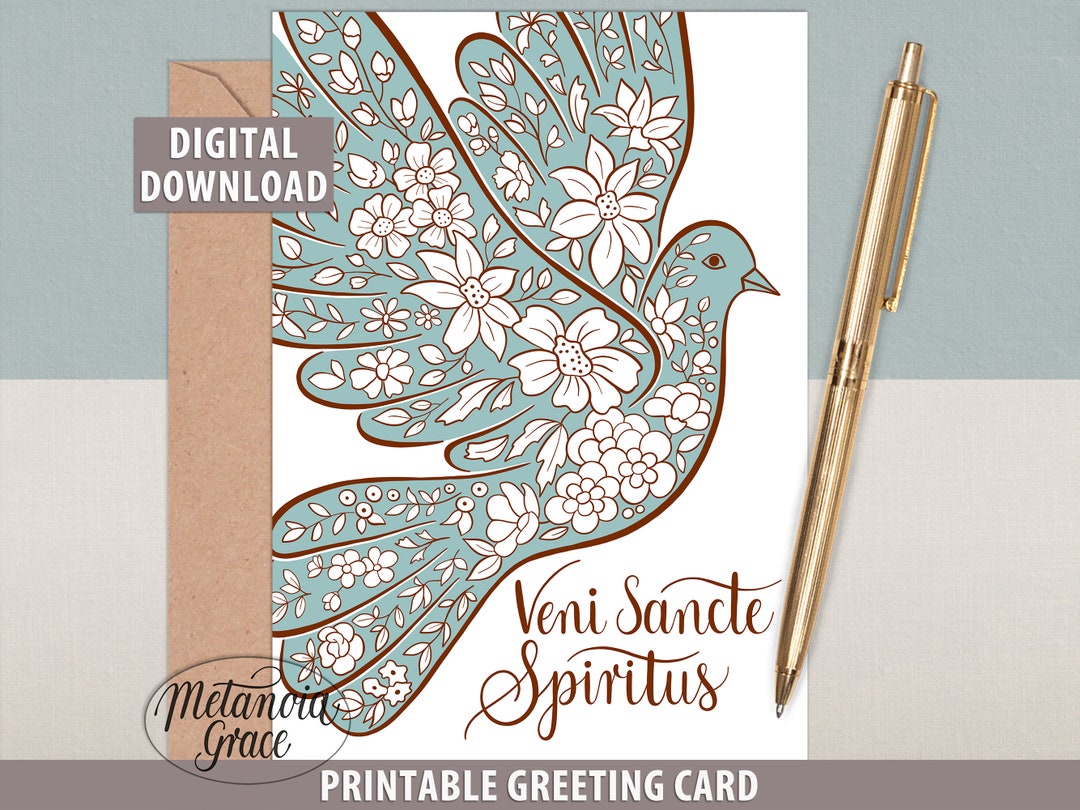 Veni Sancte Spiritus Note Card, Printable Confirmation Card, Pentecost ...