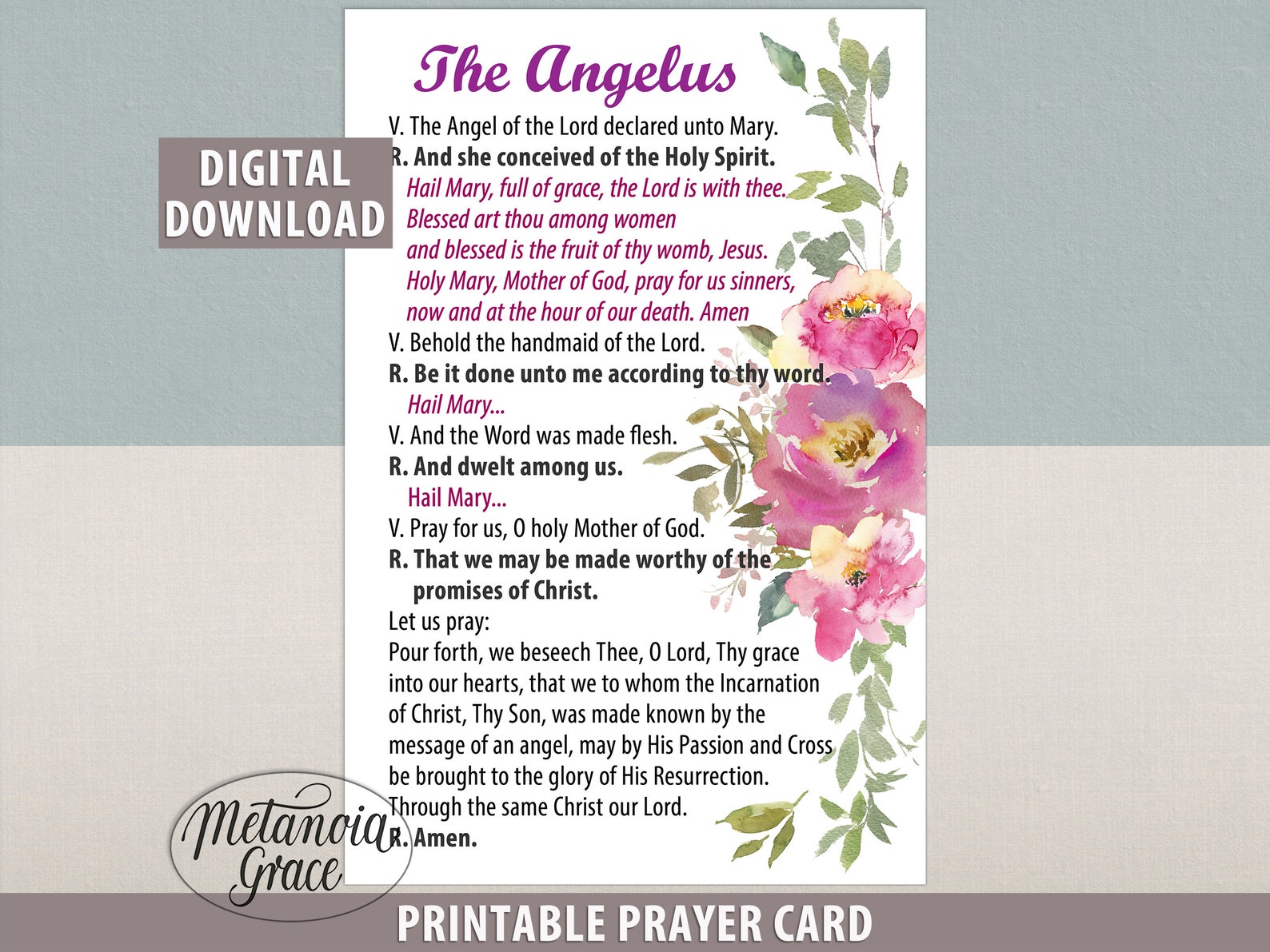 The Angelus Prayer Card, the Angelus Holy Card, the Angel of the Lord ...