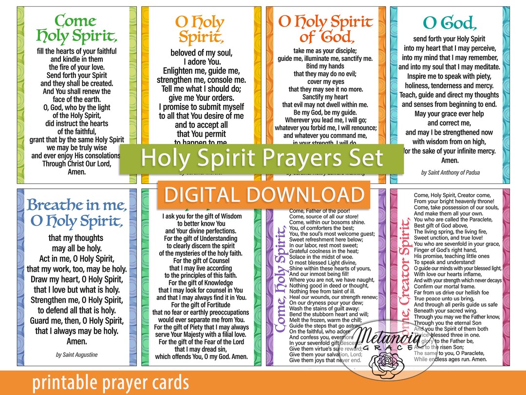 Holy Spirit Prayer Cards, Catholic Prayer Cards Printable Set, Come ...