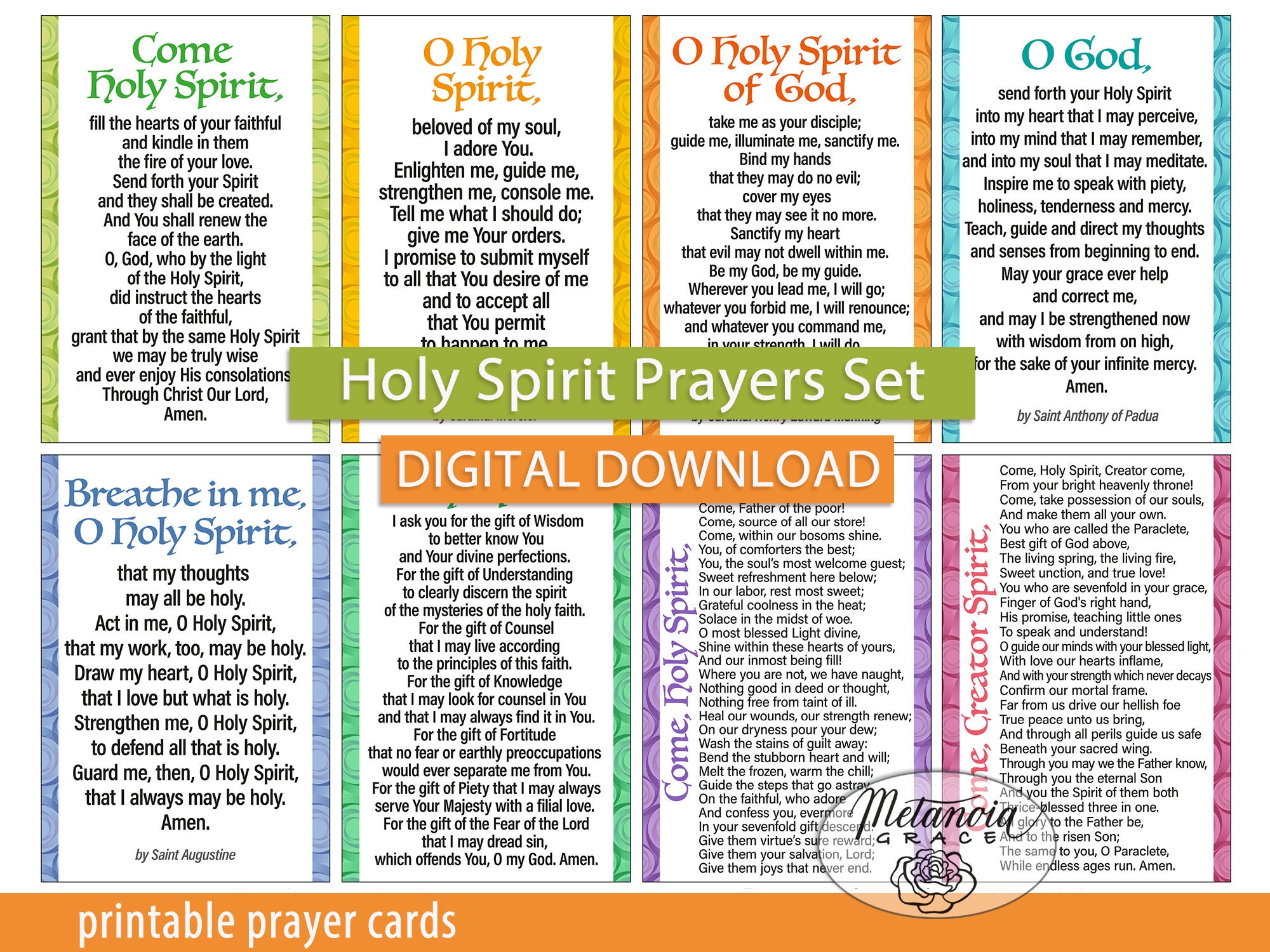 Holy Spirit Prayer Cards, Catholic Prayer Cards Printable Set, Come ...