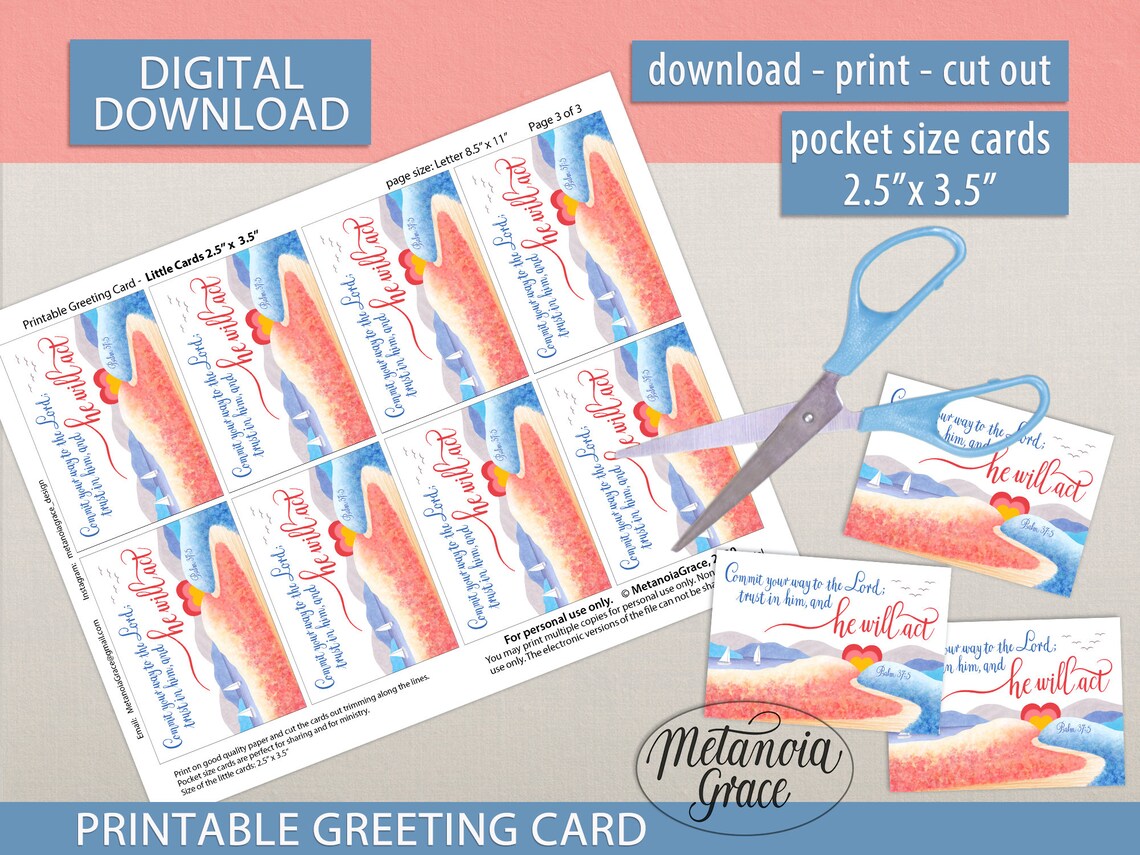 Printable Bible Verse Card Commit Your Way to the Lord Psalm - Etsy UK