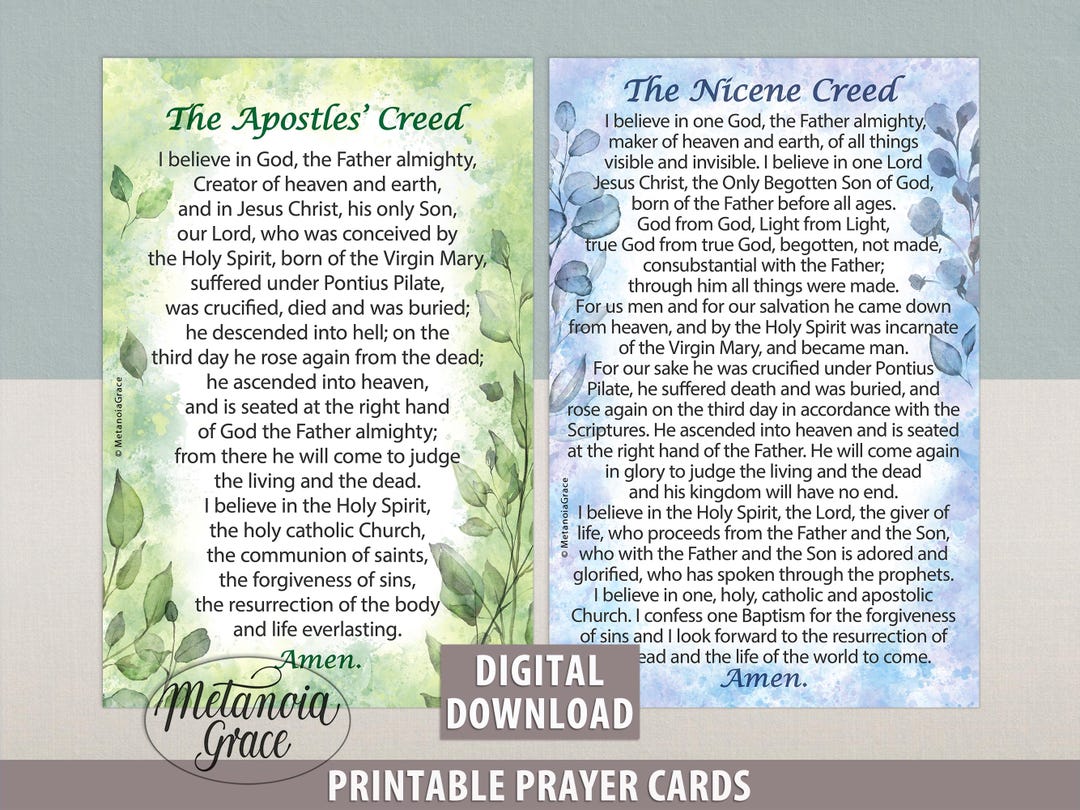 Nicene Creed, Apostles Creed, Printable Creed Prayer Cards, I Believe ...