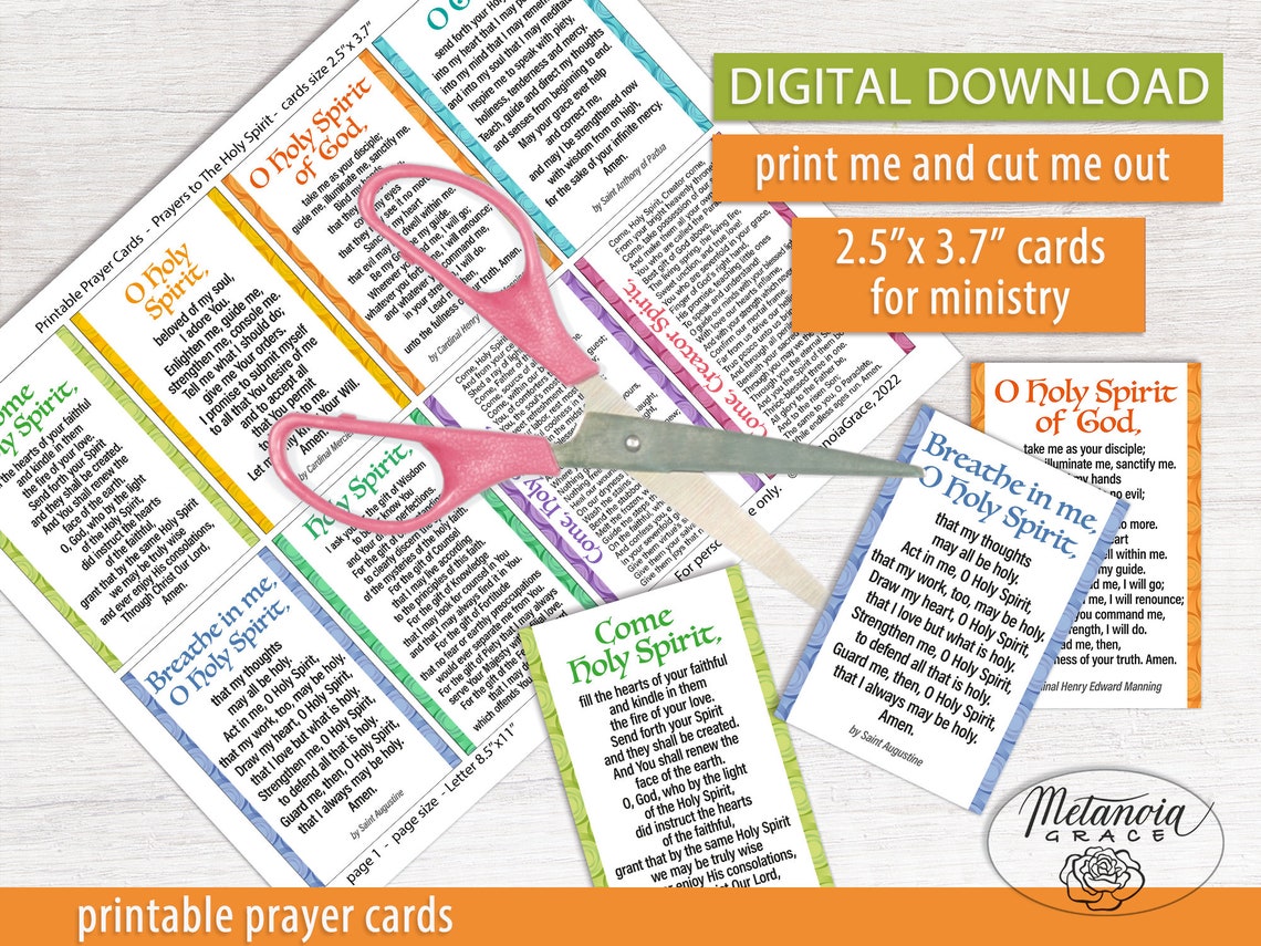 Holy Spirit Prayer Cards, Catholic Prayer Cards Printable Set, Come ...