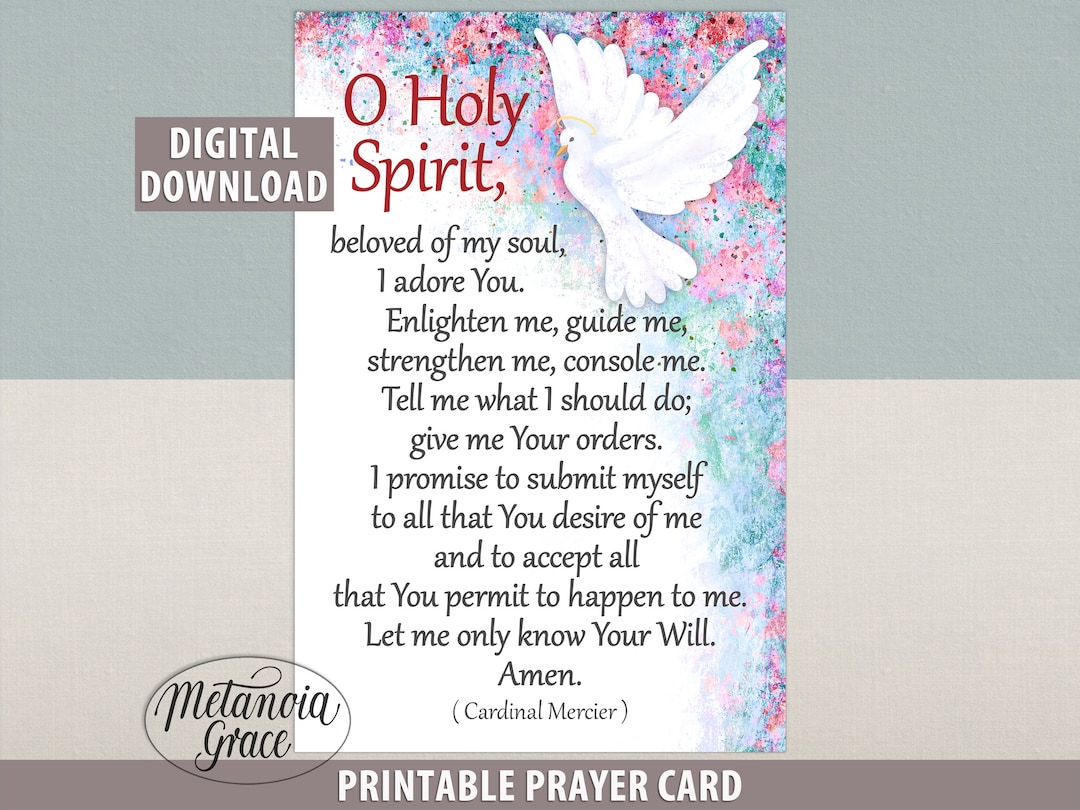 Printable Cardinal Mercier Prayer Card, O Holy Spirit Beloved of My ...