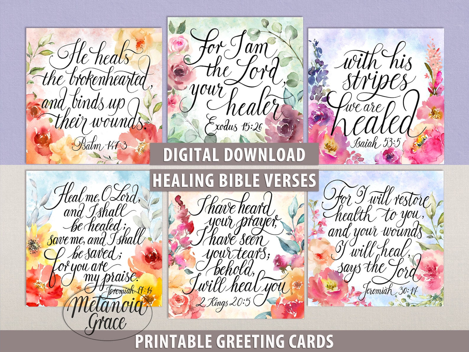 Printable Healing Bible Verse Note Cards, 6 Printable Scripture Note ...