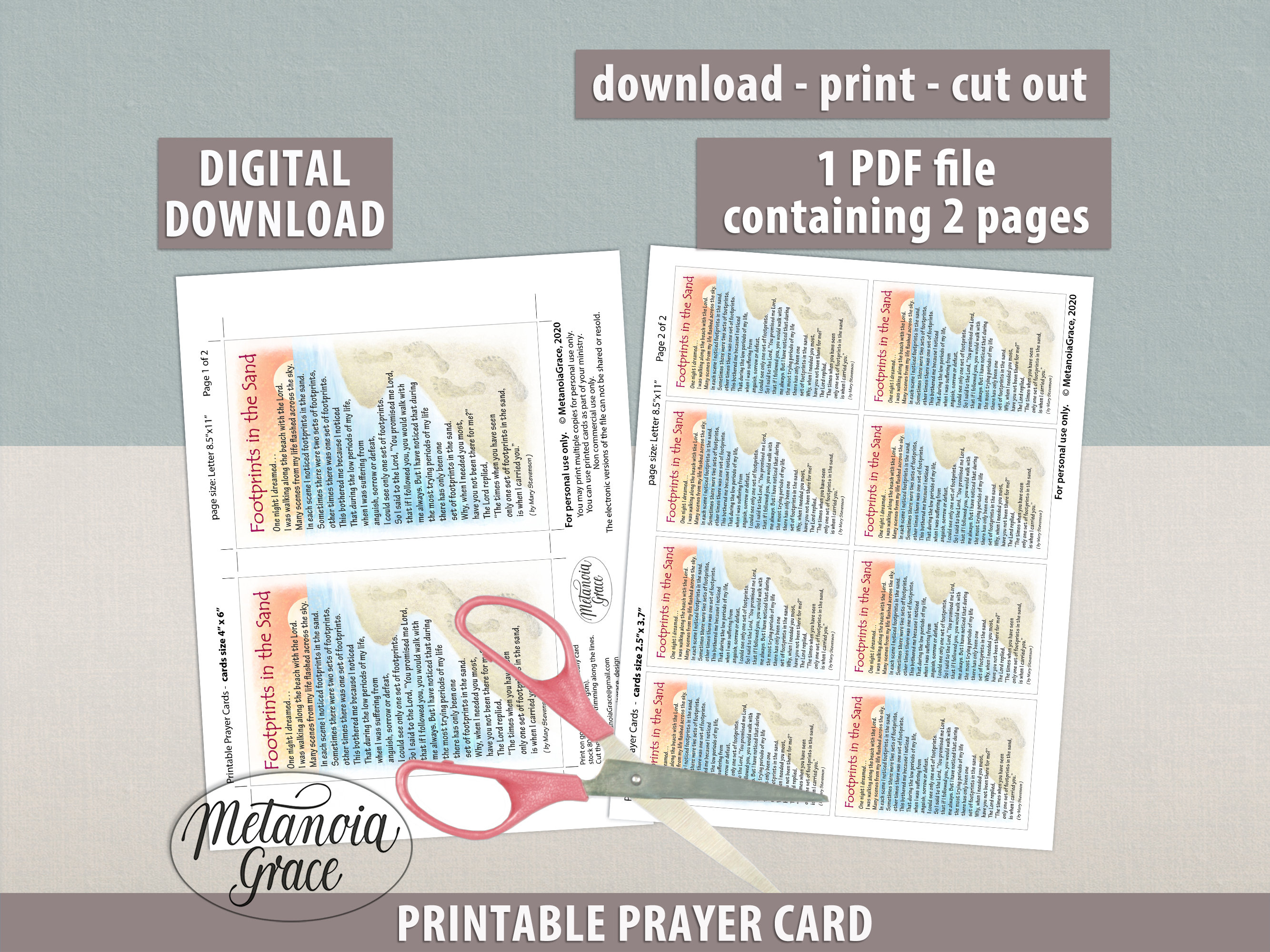 Footprints in the Sand Card, Printable Footsteps in the Sand Prayer ...