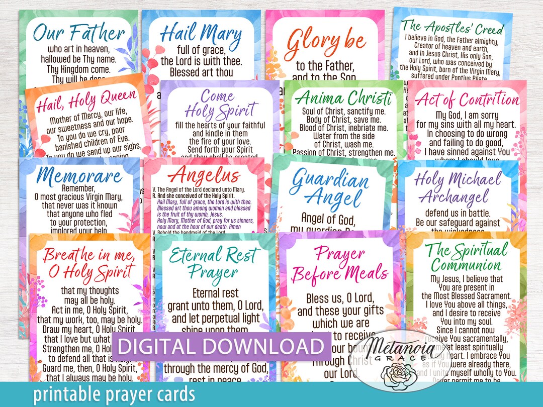 Popular Catholic Prayers Bundle, 16 Printable Prayer Cards, Daily ...