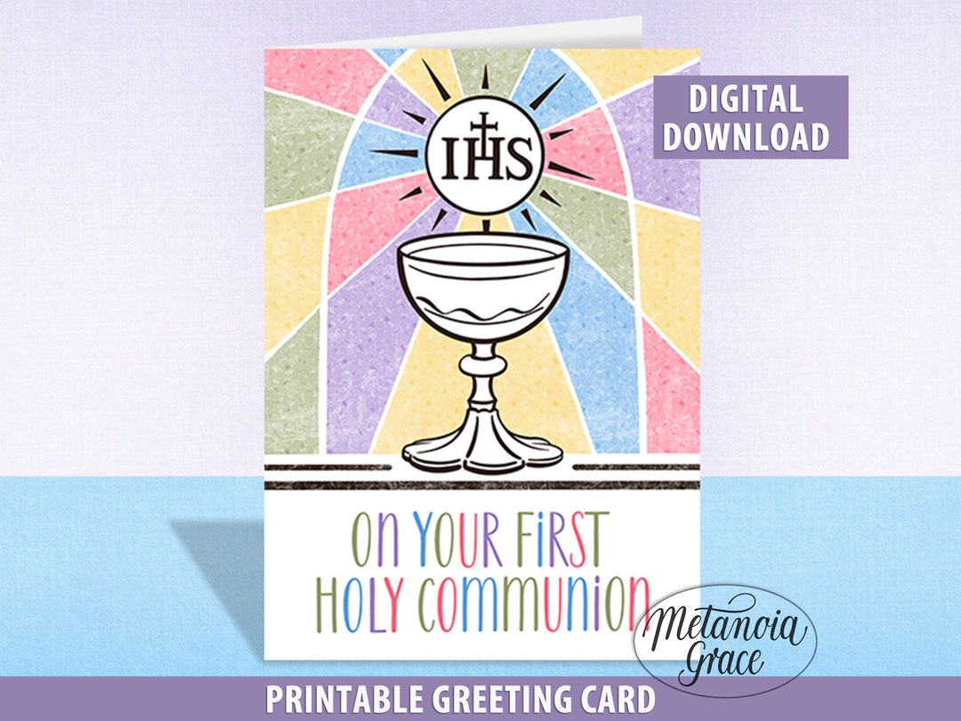 First Holy Communion Printable Note Card, Catholic Communion Card ...