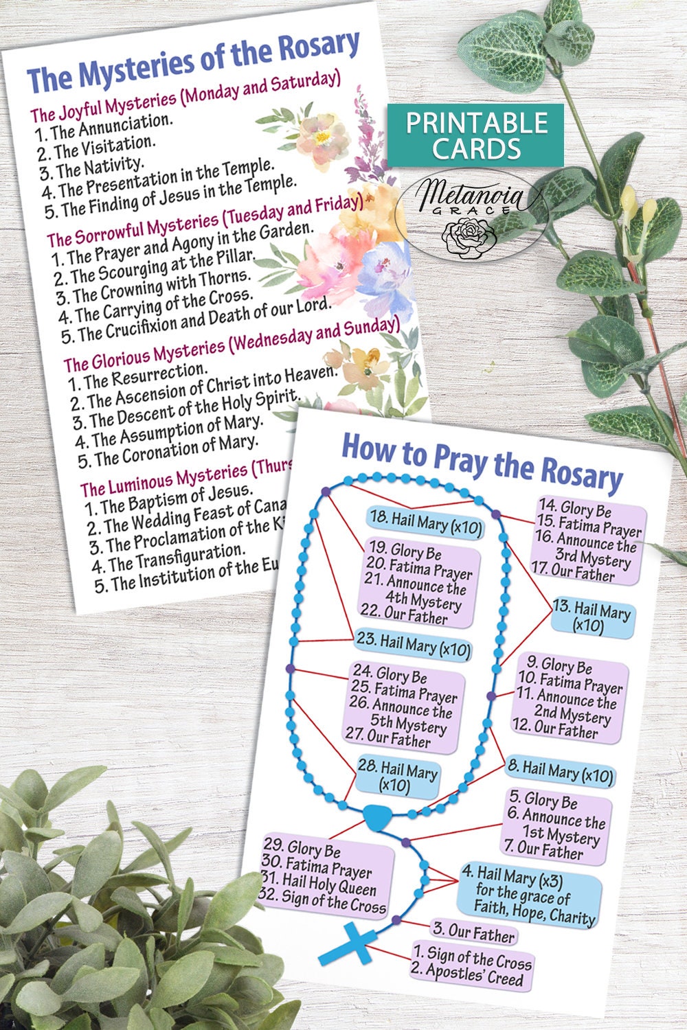 Printable Rosary Prayer Cards Holy Rosary Diagram Our Lady - Etsy Canada