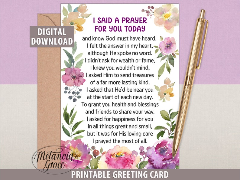 I Said a Prayer for You Today, Printable Prayer for Friend, Prayer for ...