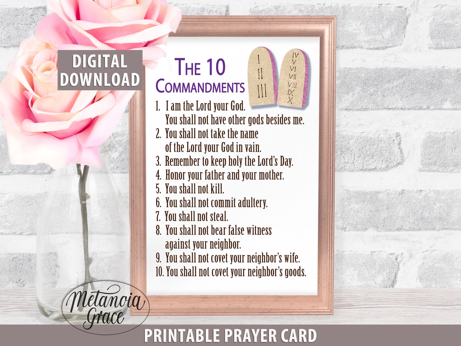 The Ten Commandments Prayer Card, Printable Card 10 Commandments, the ...