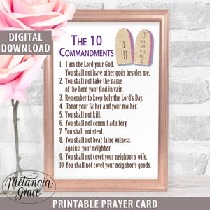 The Ten Commandments Prayer Card, Printable Card 10 Commandments, the ...