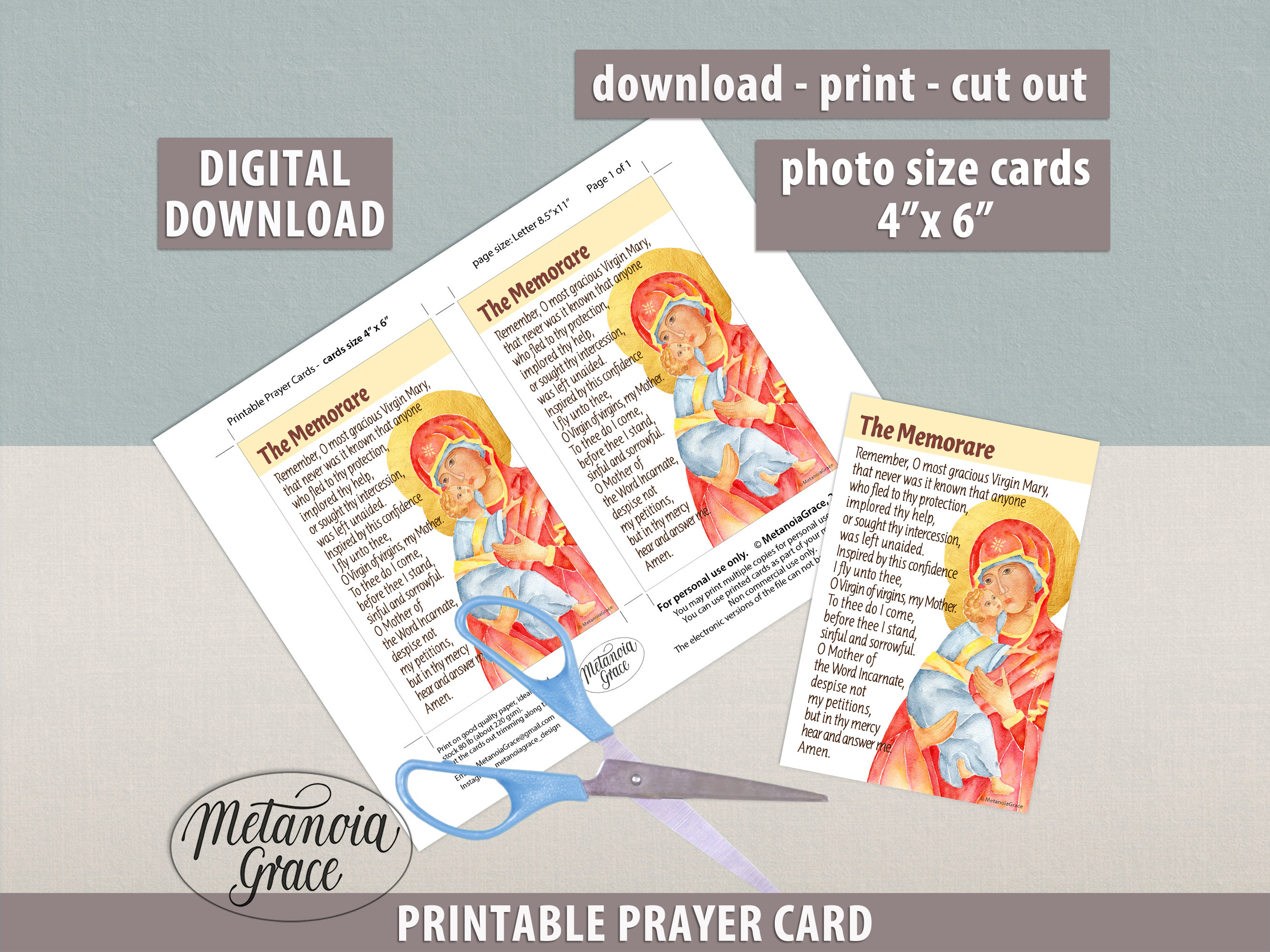 Memorare Prayer, Printable Prayer Card, Remember O Most Gracious Virgin ...