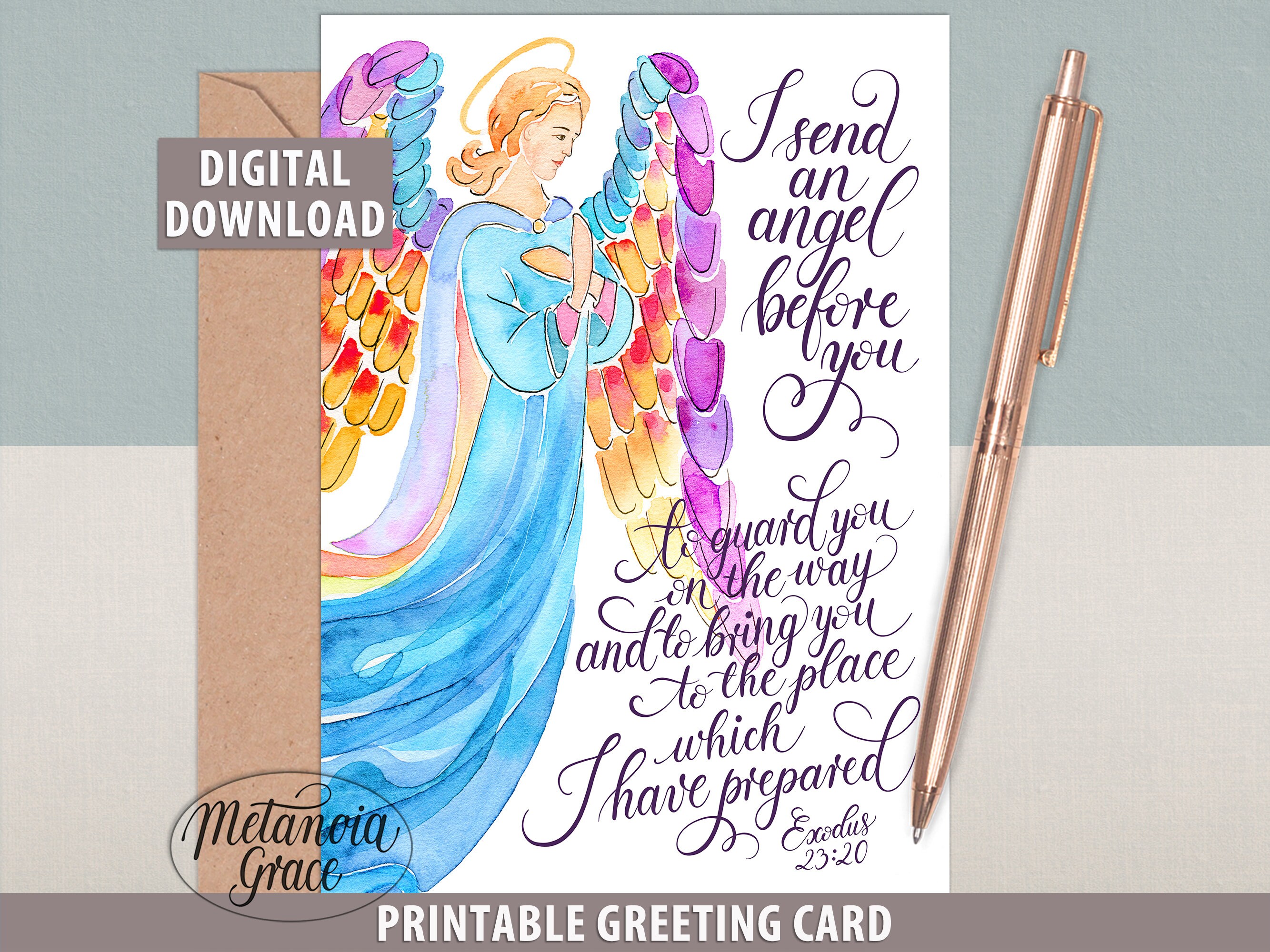 Printable Guardian Angel Note Card, Bible Quote Card, Angel of God Card ...