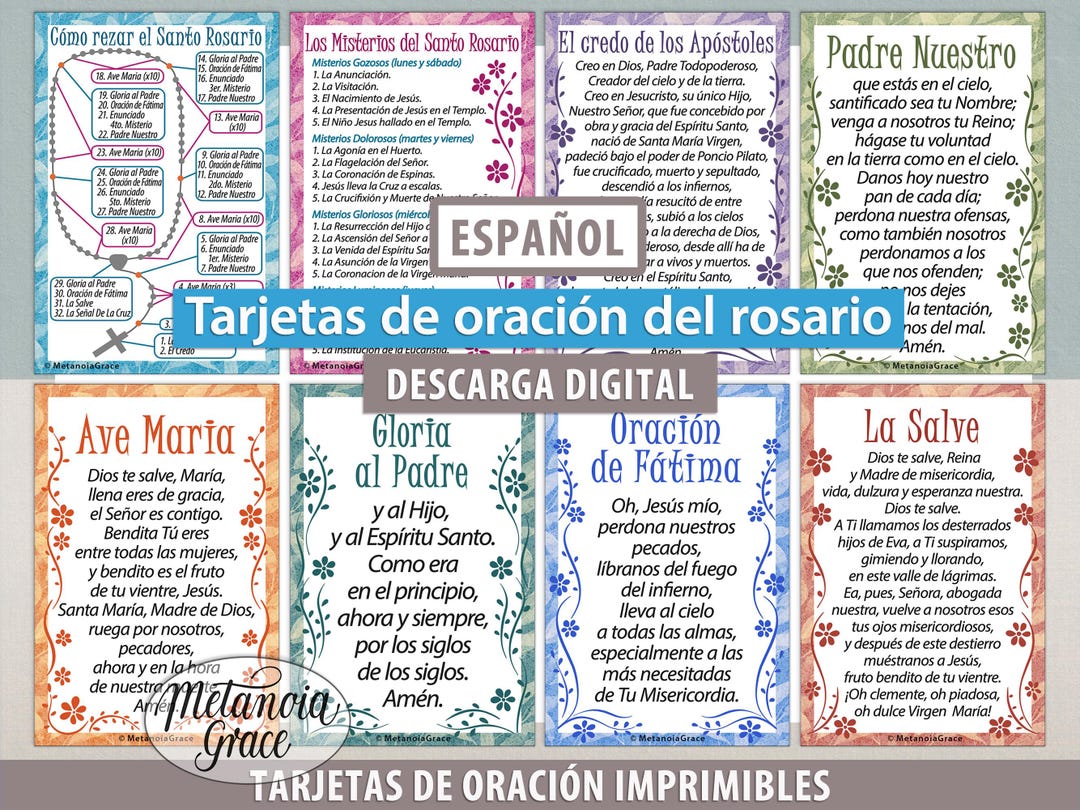 Spanish Rosary Printable Prayer Cards, How to Pray the Rosary, Tarjetas ...