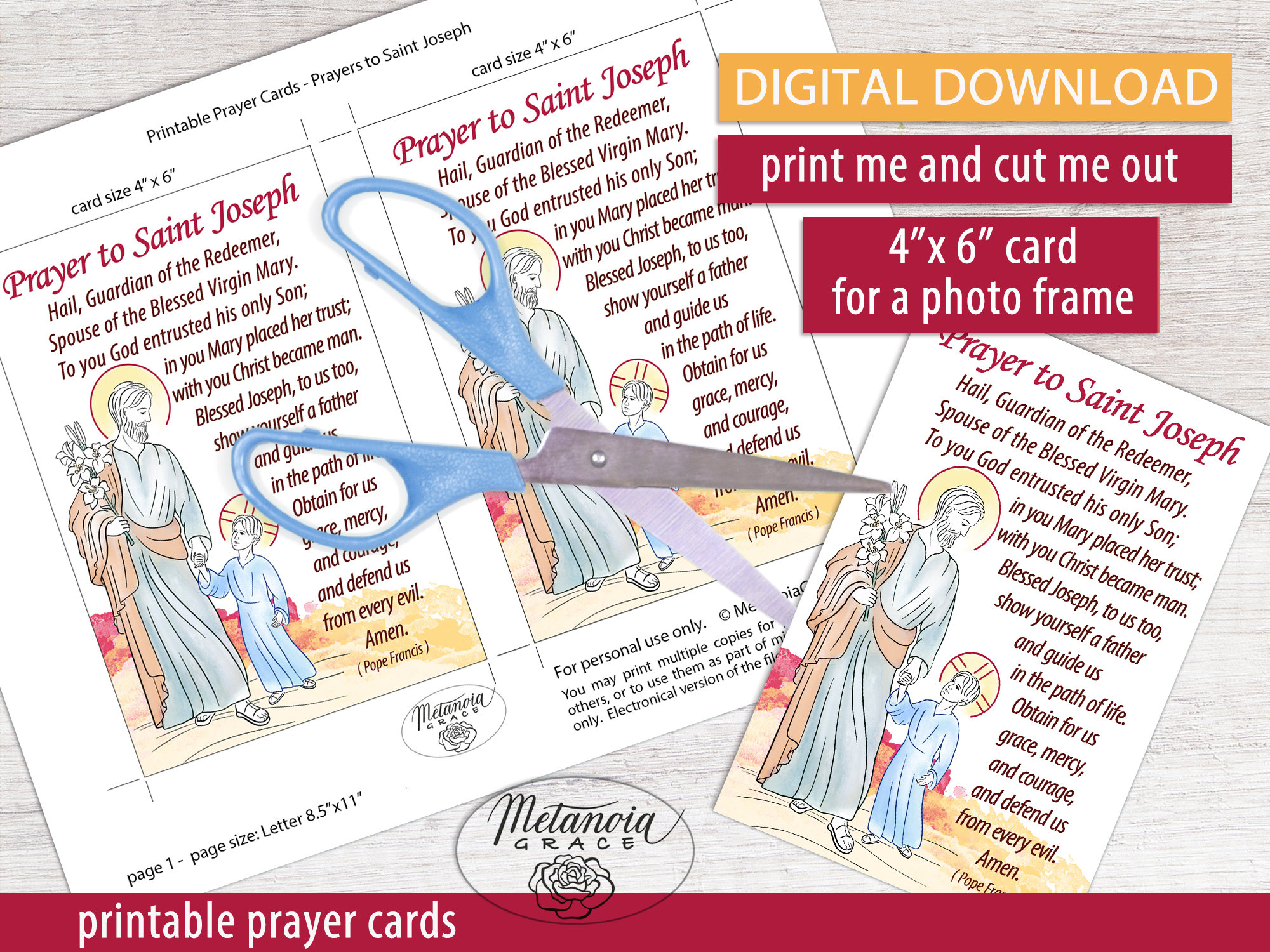 Saint Joseph Prayer Card Printable Prayer Card Pope Francis - Etsy