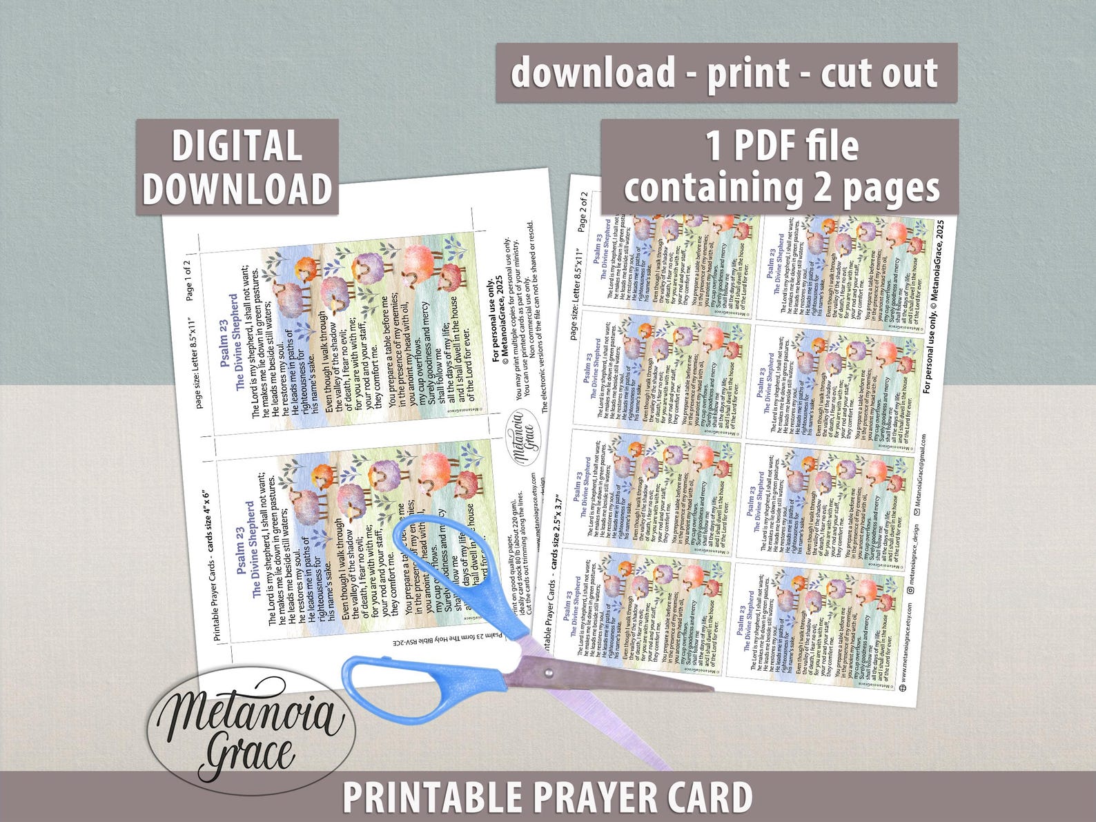 Psalm 23 Printable Prayer Card, the Lord is My Shepherd I Shall Not ...