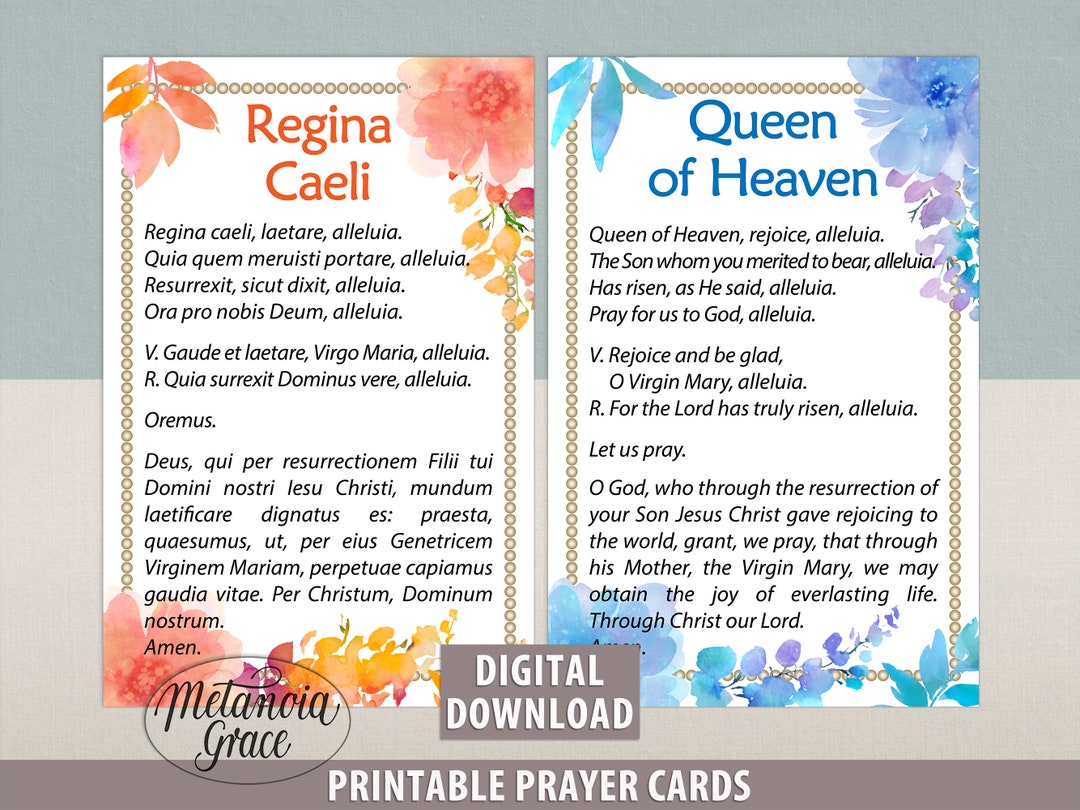 Regina Caeli, Queen of Heaven, Printable Prayer Card, Catholic Easter ...