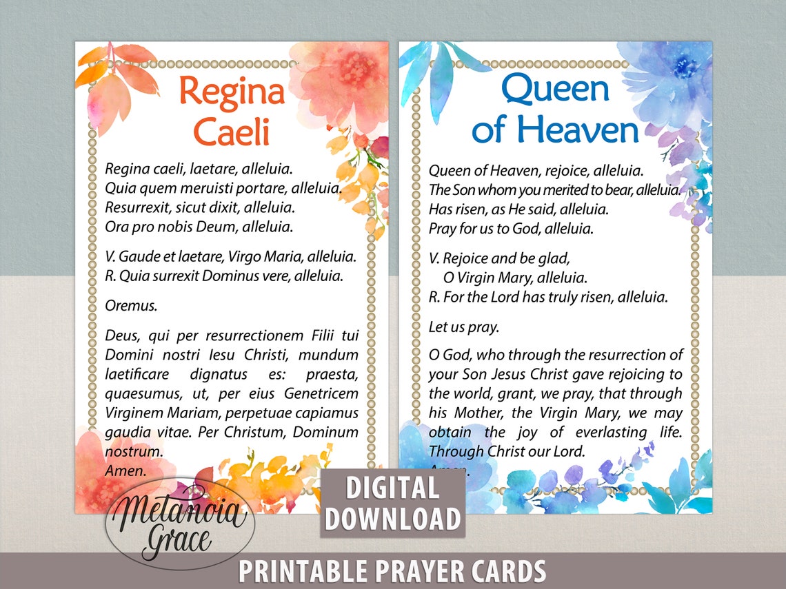 Regina Caeli, Queen of Heaven, Printable Prayer Card, Catholic Easter ...