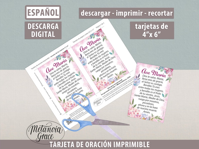 Ave Maria Spanish Prayer Card, Printable Ave Maria Card, Hail Mary ...