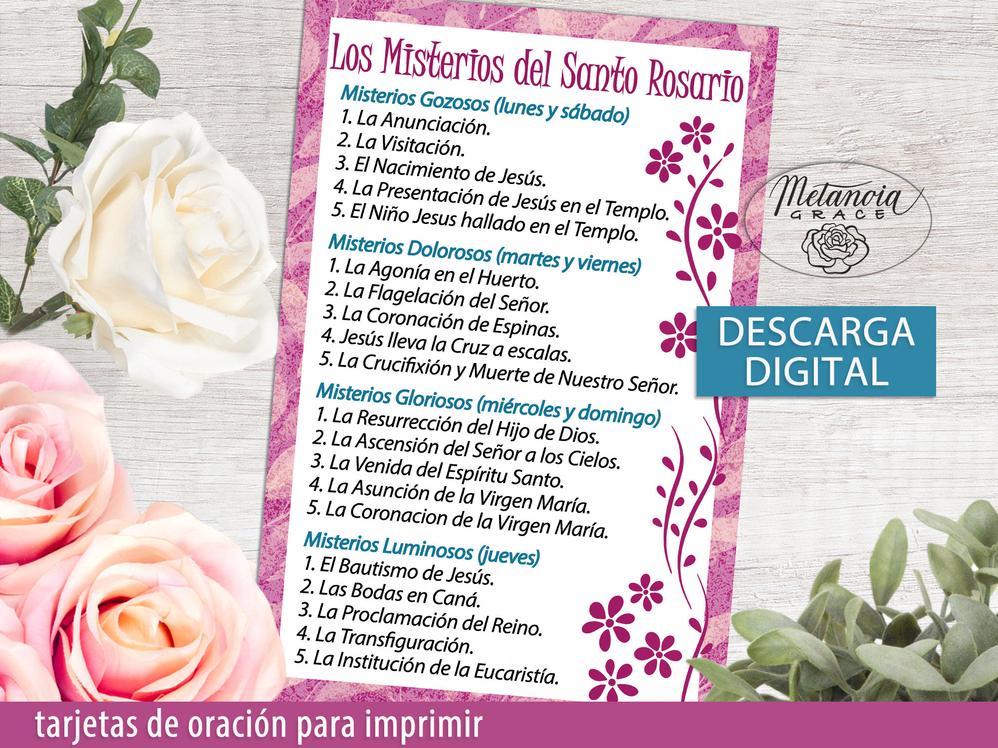 Spanish Rosary Prayer Cards, Printable Holy Rosary Guide, How to Pray ...