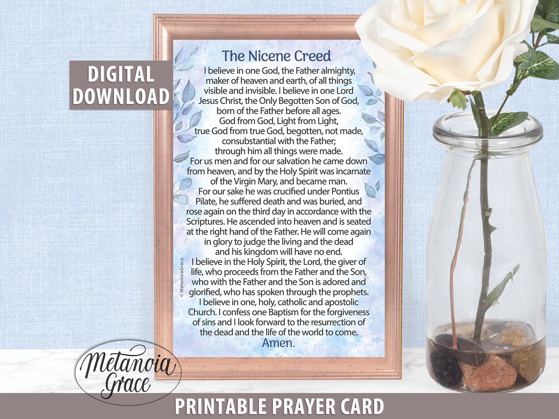 The Nicene Creed, Printable Creed Prayer Card, I Believe in One God ...
