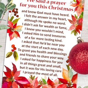 Christmas Prayer Note Card, Printable Christmas Card, I Said a Prayer ...