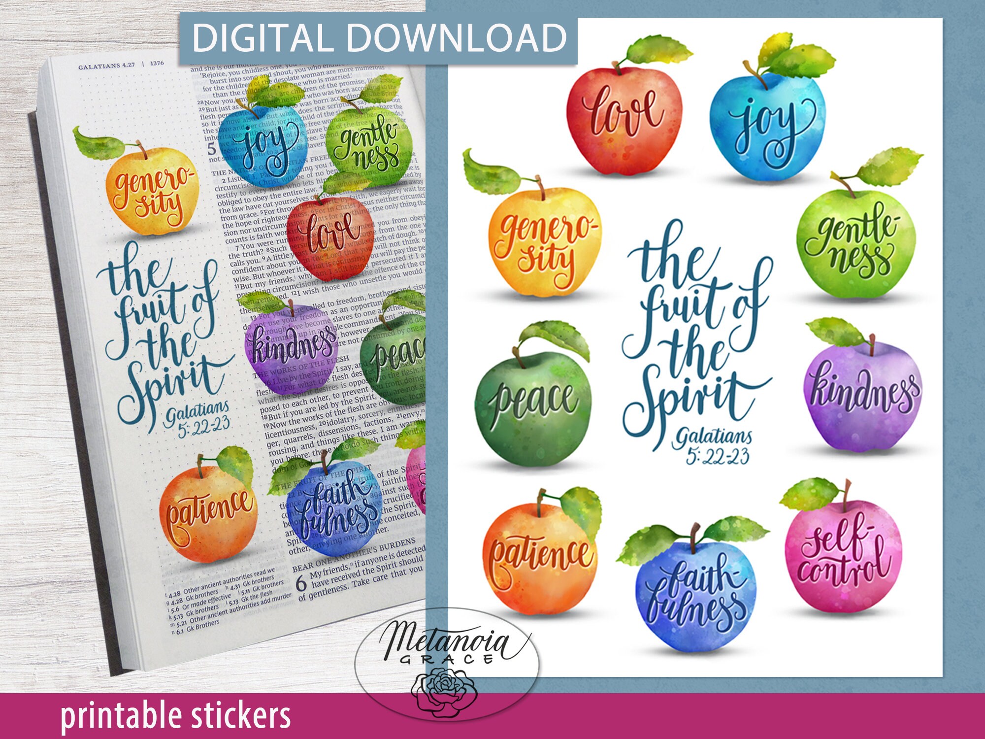 Bible Journaling Stickers, Fruits of the Holy Spirit, Printable ...