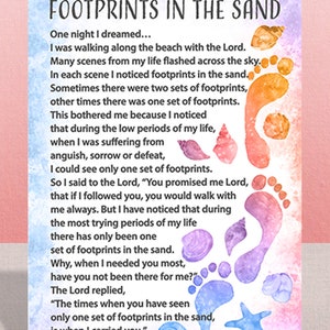 Footprints Printable Card, Footsteps Card, Footprints Poem Greeting ...