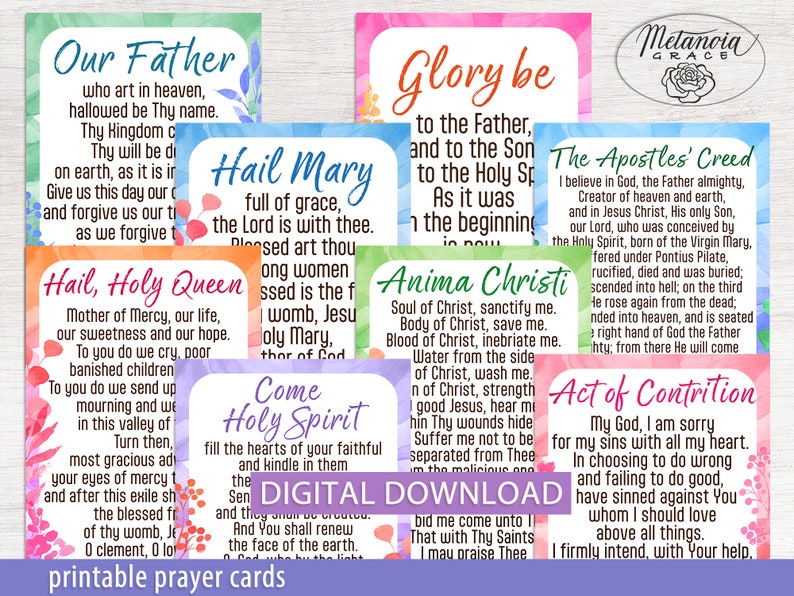 Popular Catholic Prayers, Traditional Prayer Cards, Printable Common ...