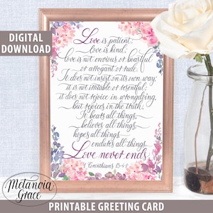1 Corinthians 13 Note Card, Printable Love is Patient Love is Kind Card ...