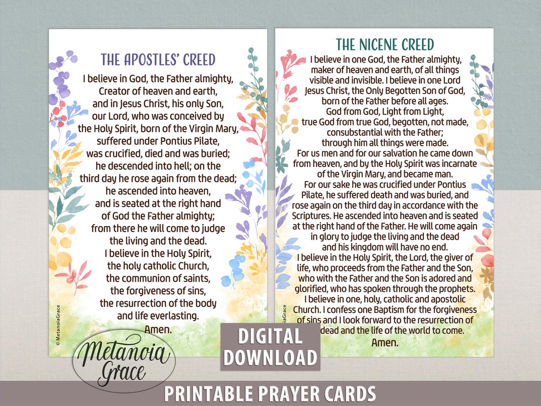 Nicene Creed, Apostles Creed, Printable Creed Prayer Cards, I Believe ...