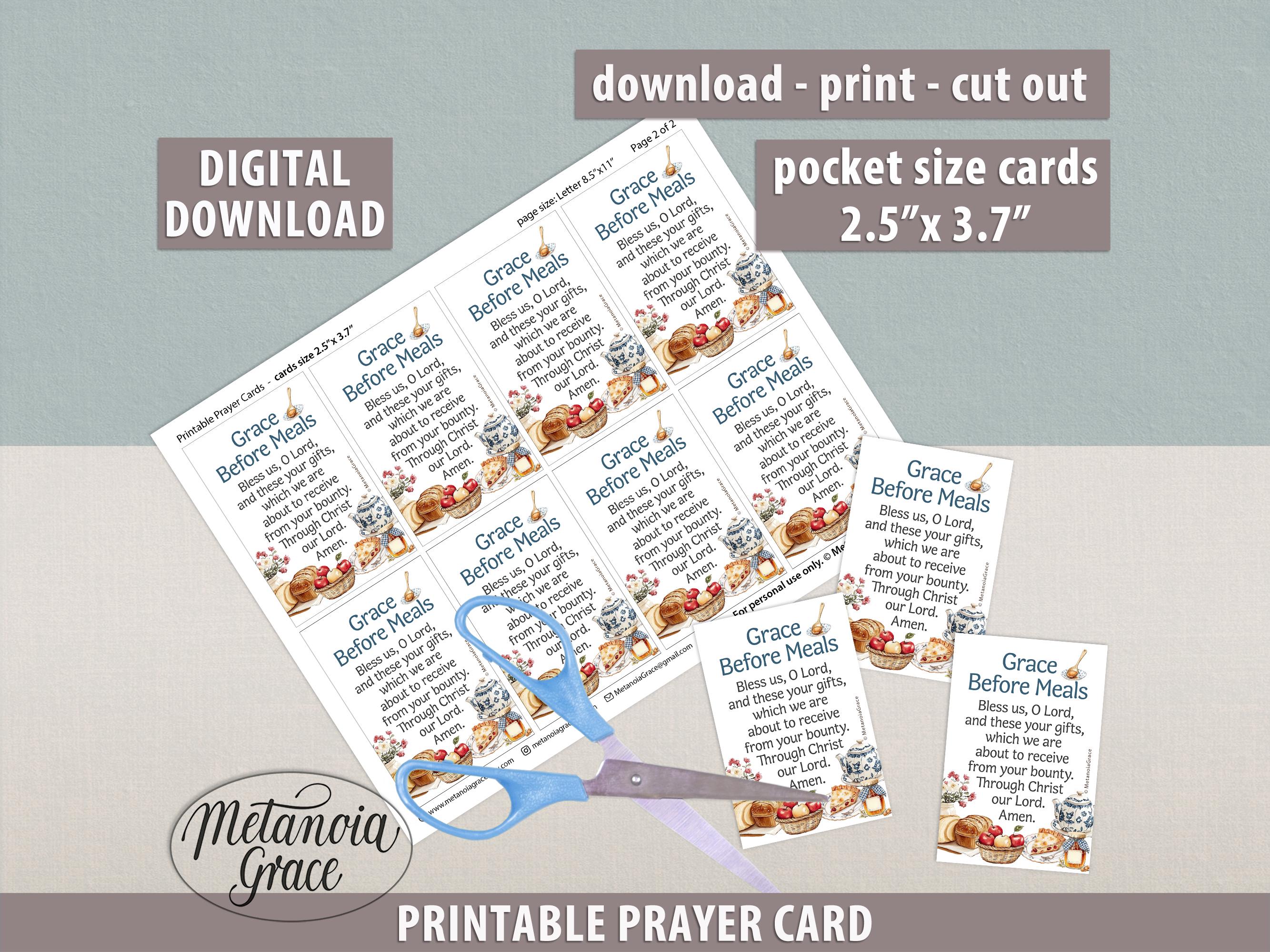 Grace Before Meals, Printable Prayer Before Meal Card, Bless Us O Lord ...
