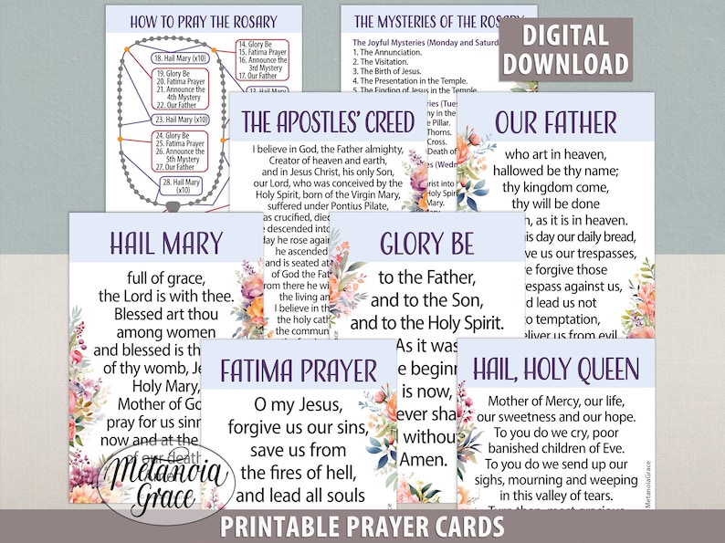 Printable Catholic Rosary Prayer Cards Set, How to Pray the Rosary ...