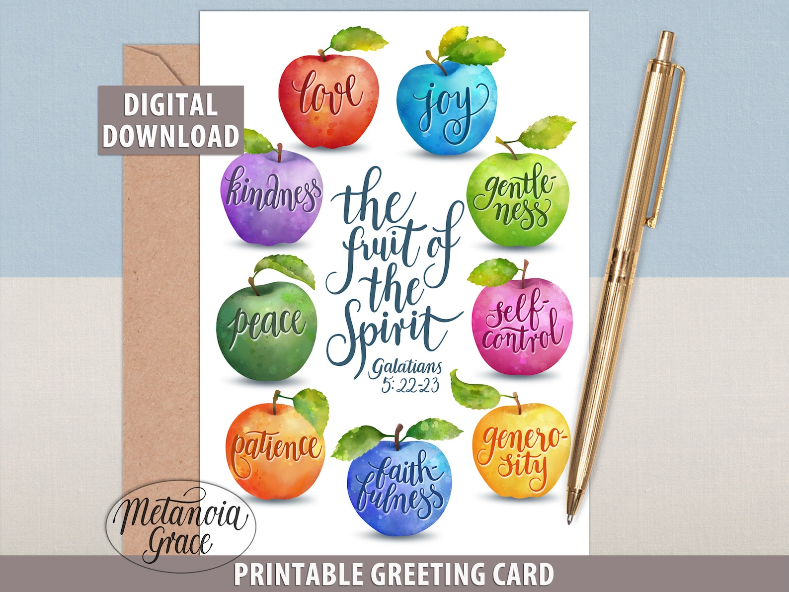 Fruits of the Spirit Note Card, Printable Confirmation Card, Holy ...