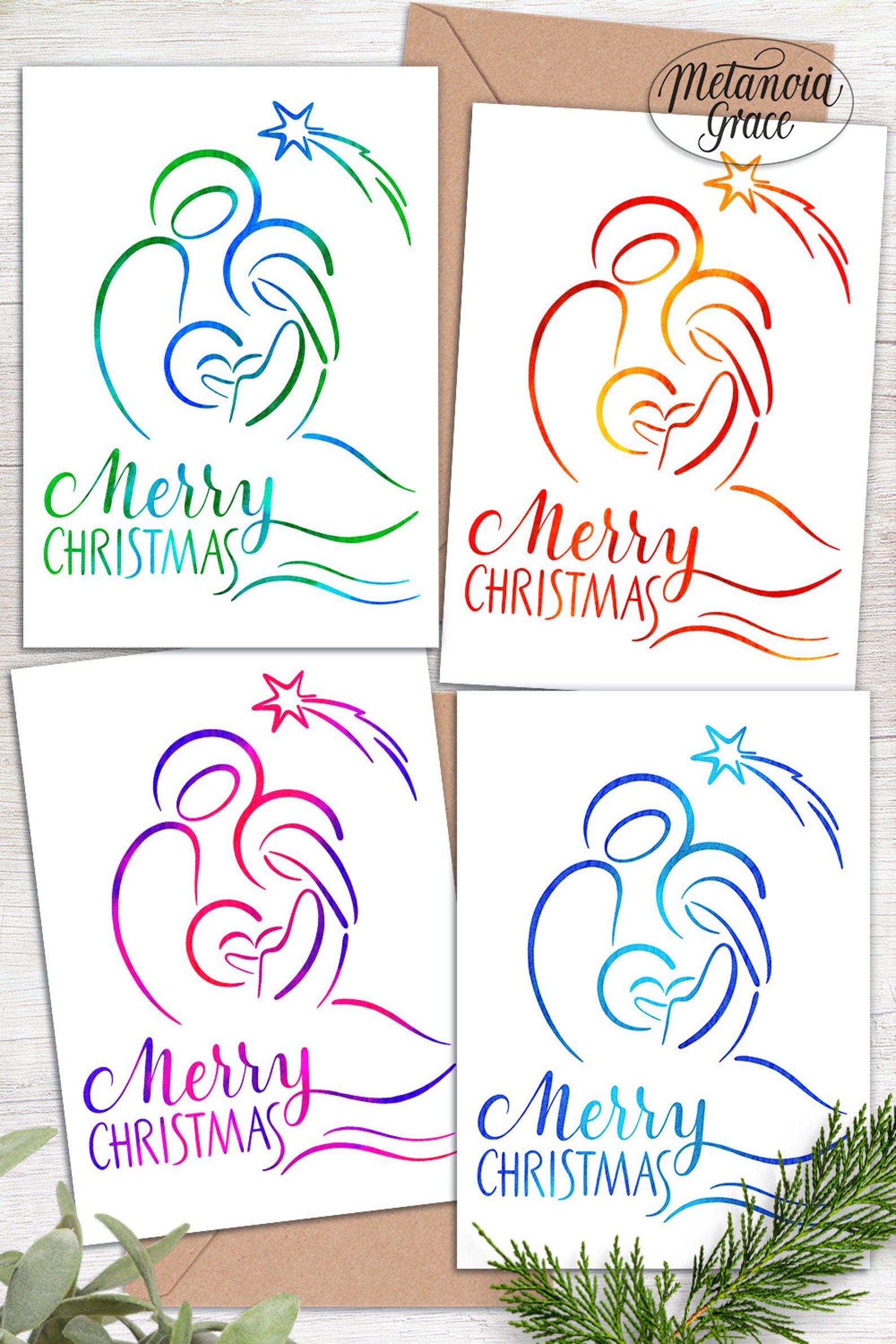 Printable Christian Christmas Cards Set of 4 Religious - Etsy