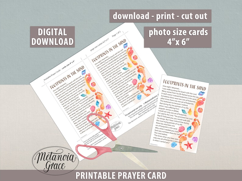 Footprints in the Sand Printable Card, Footsteps in the Sand Prayer ...