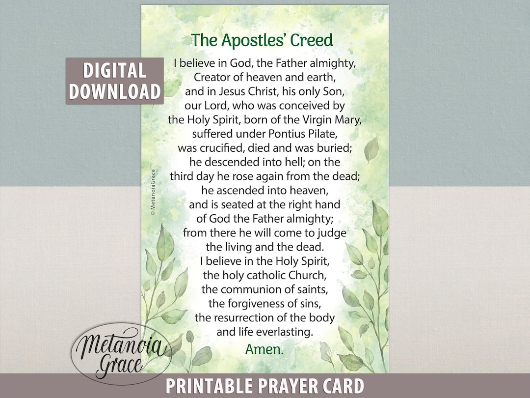 Apostles Creed, Printable Creed Prayer Cards, I Believe in God, Credo ...