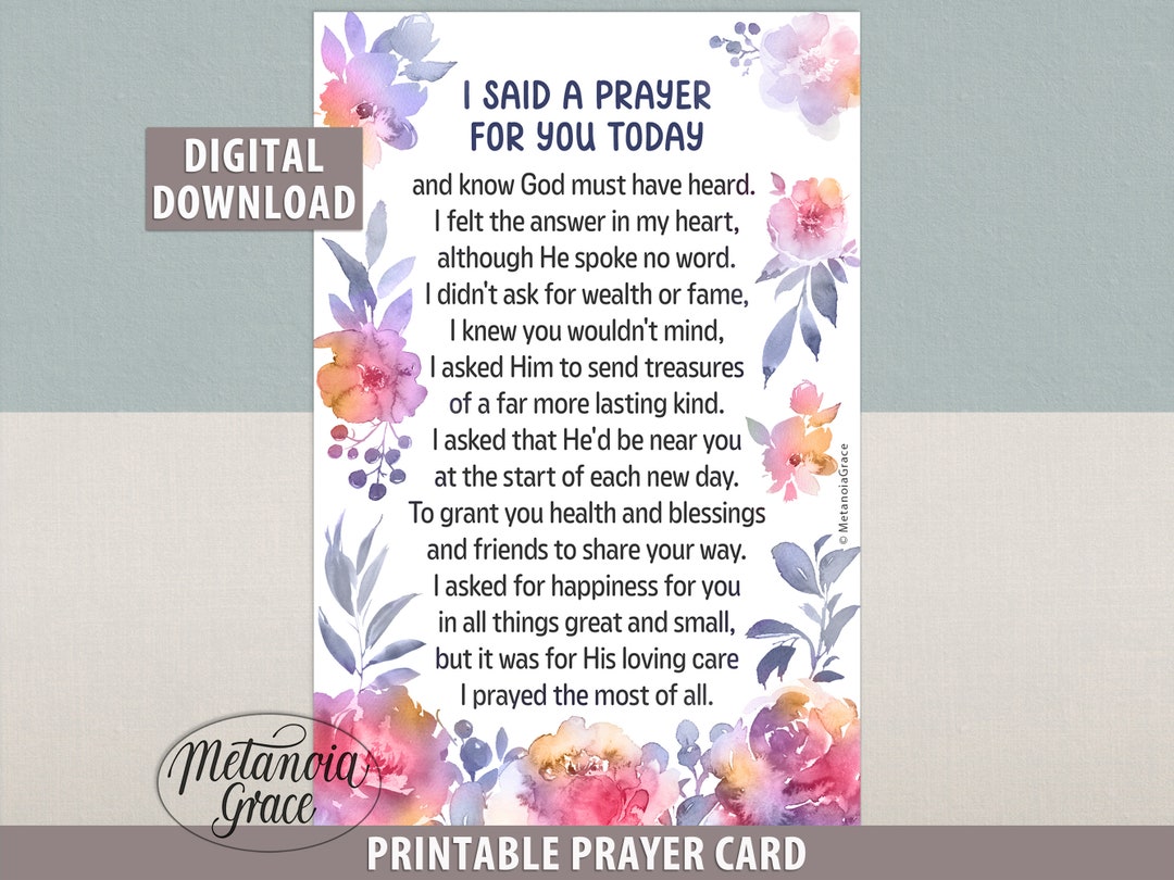 I Said a Prayer for You Today, Printable Uplifting Prayer Card ...