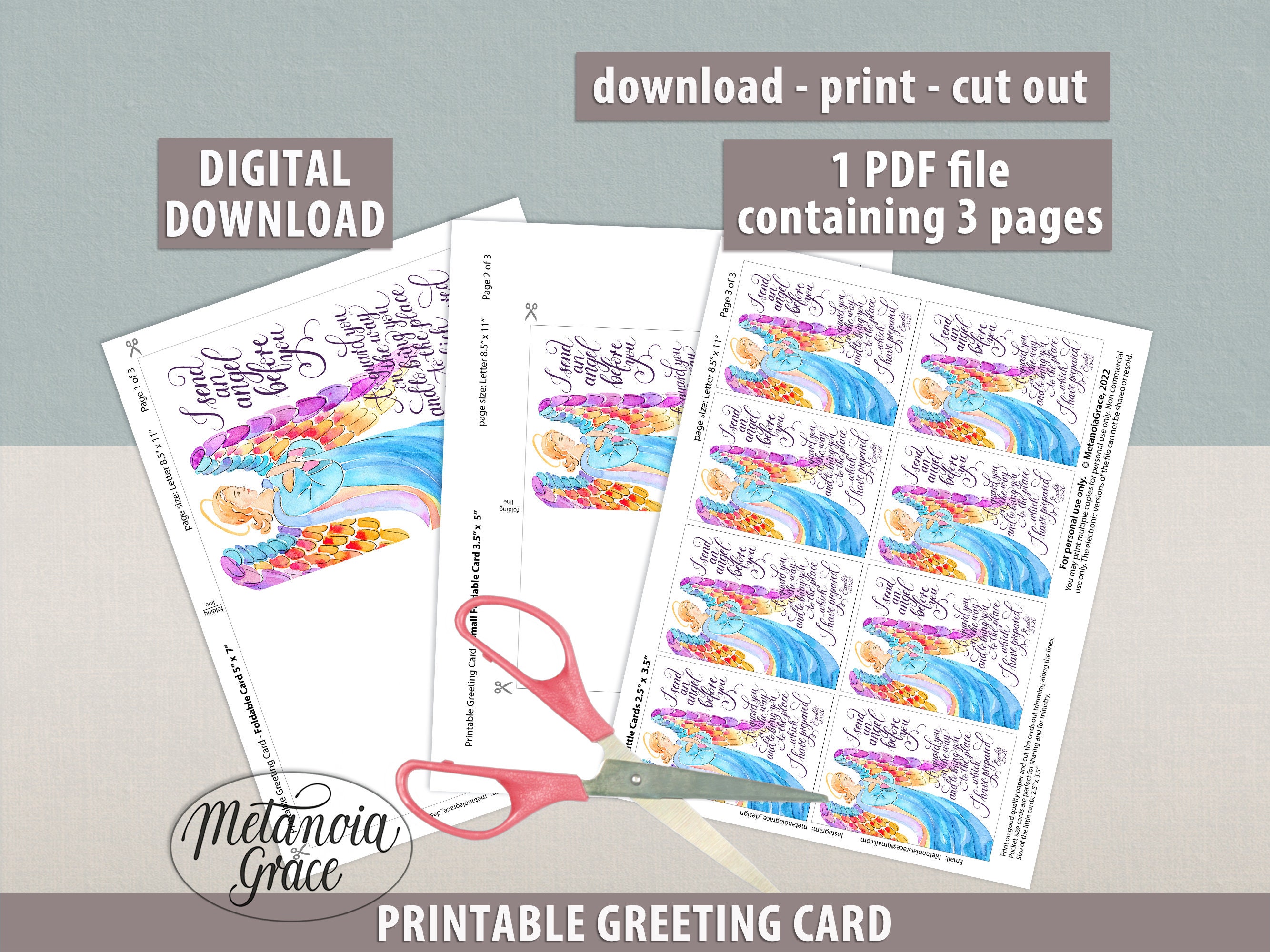 Printable Guardian Angel Note Card, Bible Quote Card, Angel of God Card ...