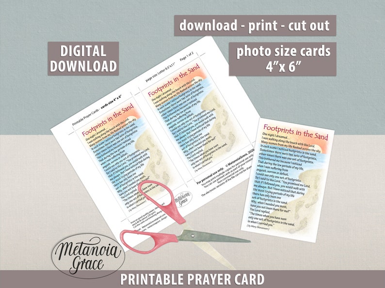 Footprints in the Sand Card, Printable Footsteps in the Sand Prayer ...