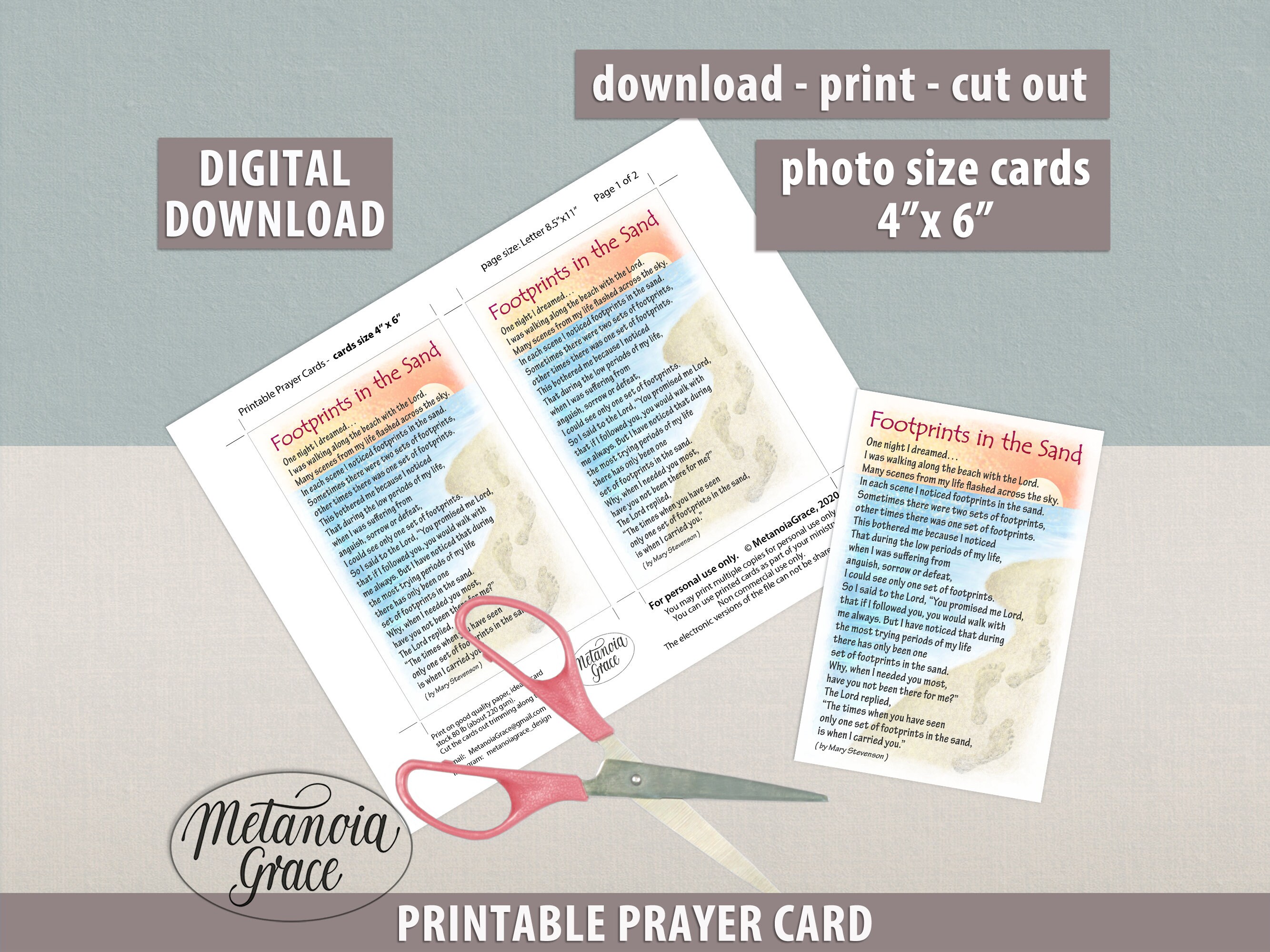 Footprints in the Sand Card, Printable Footsteps in the Sand Prayer ...