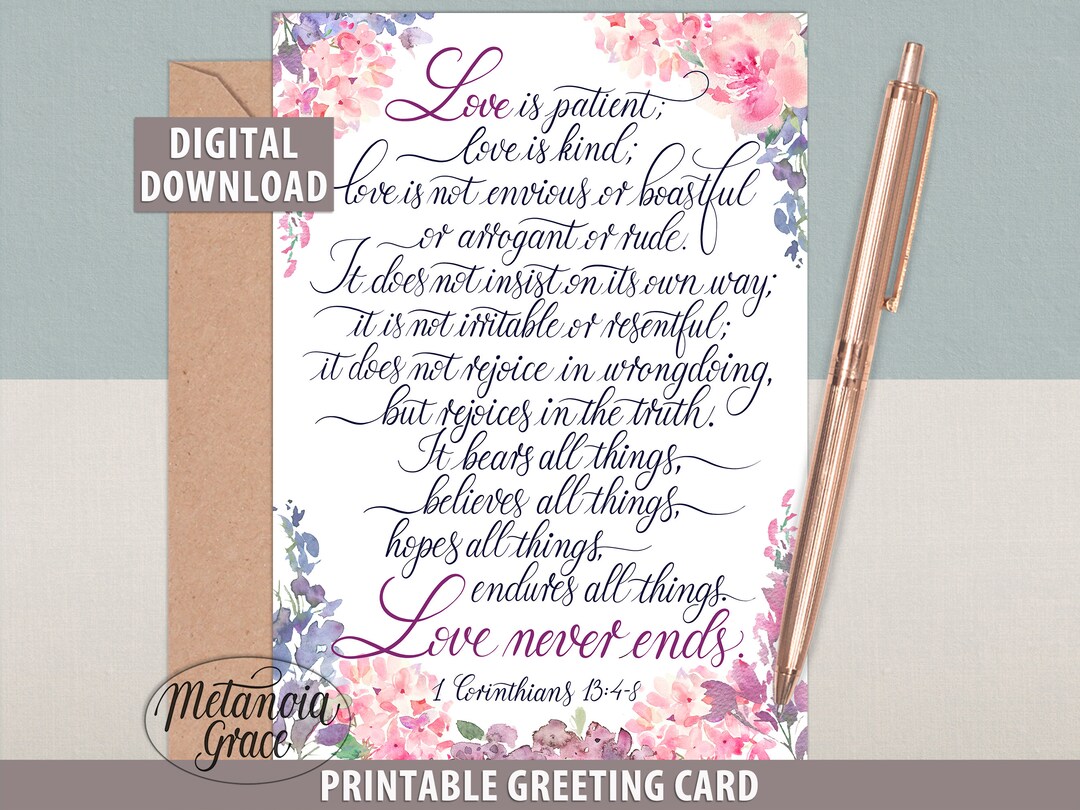 1 Corinthians 13 Note Card, Printable Love is Patient Love is Kind Card ...