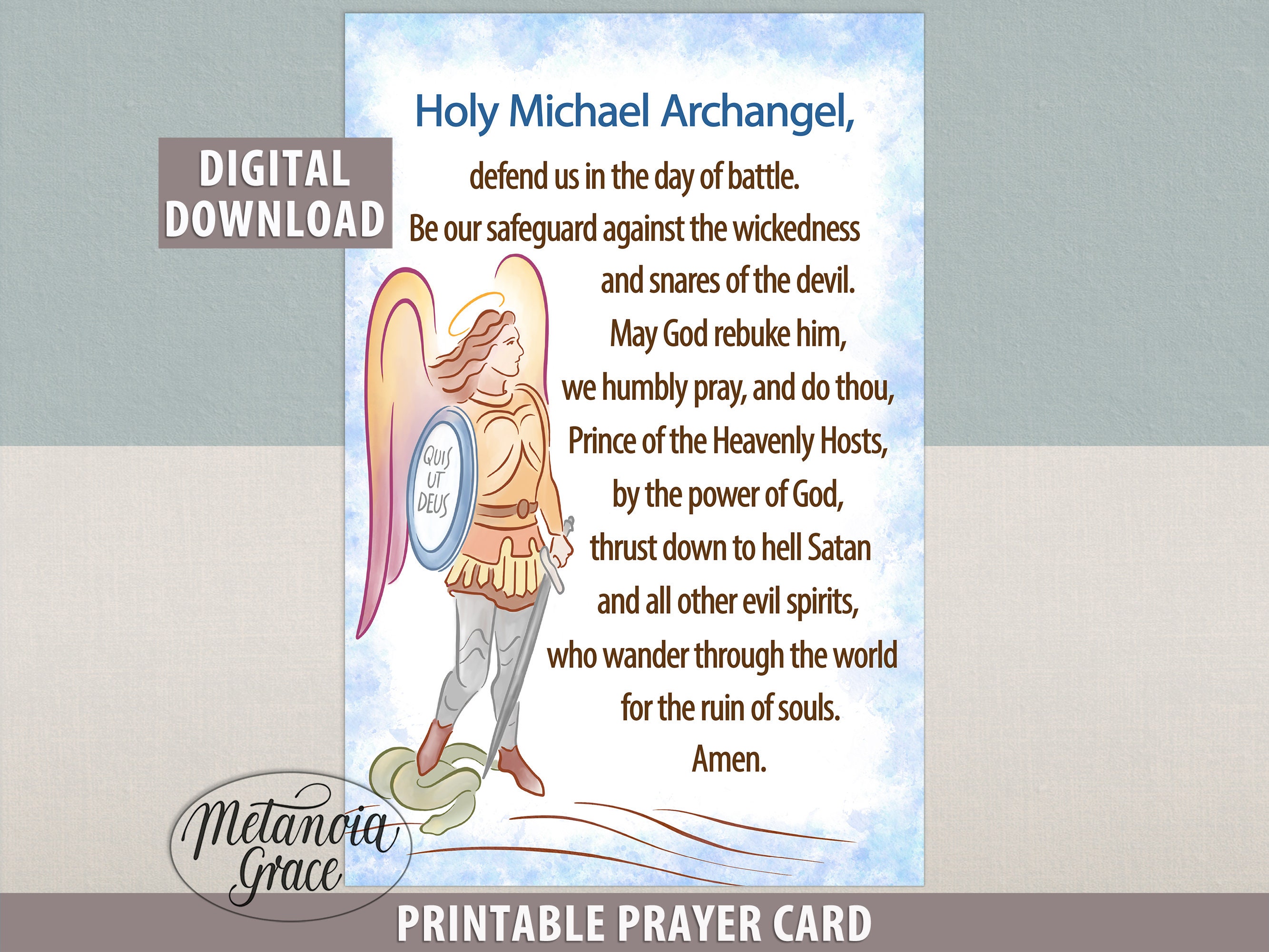 Holy Michael Archangel Prayer Card, Printable Archangel Michael Prayer ...