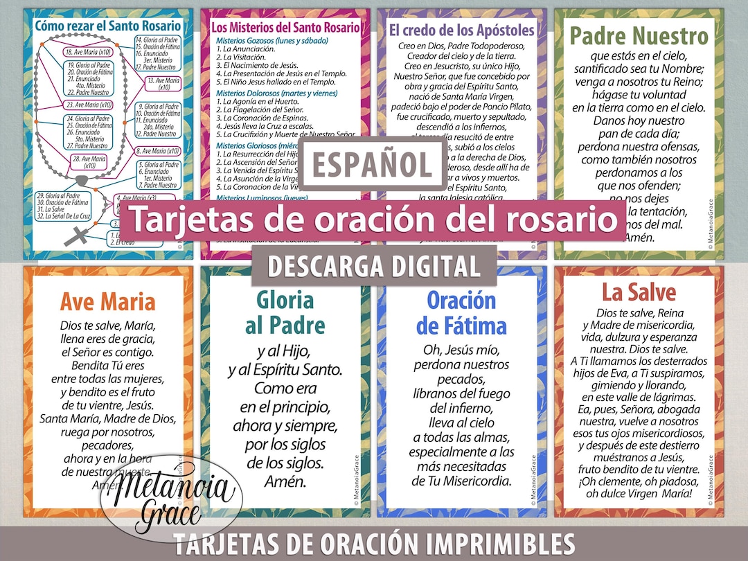 Spanish Rosary Guide, Printable Cards, How to Pray the Rosary, Tarjetas ...