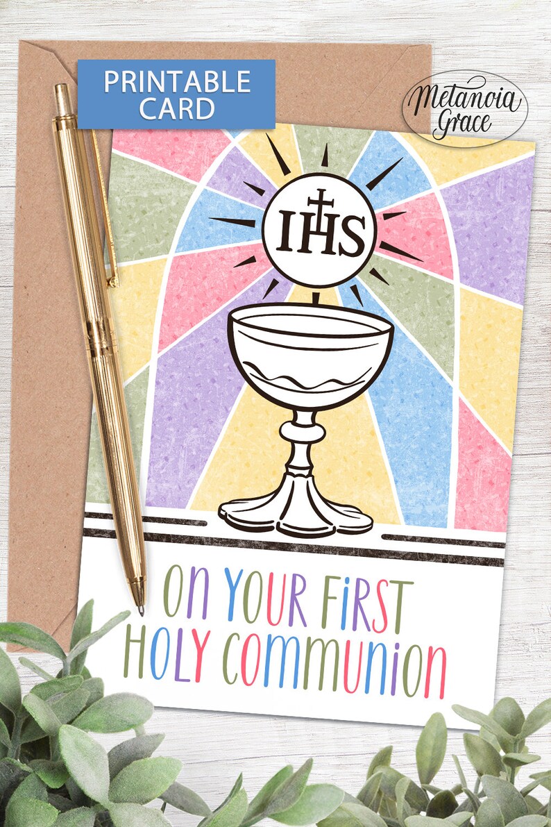 First Holy Communion Printable Note Card, Catholic Communion Card ...