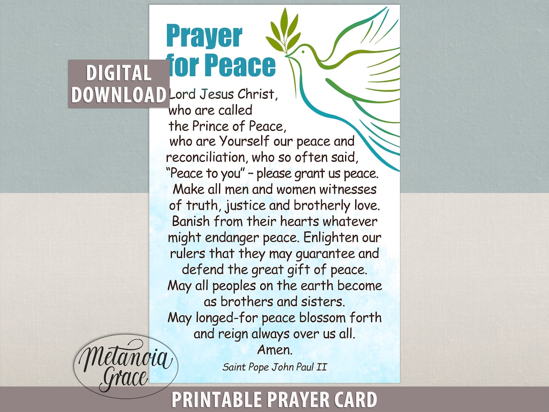 Peace Prayer Printable Card, Prayer for Peace on Earth, Prayer for ...