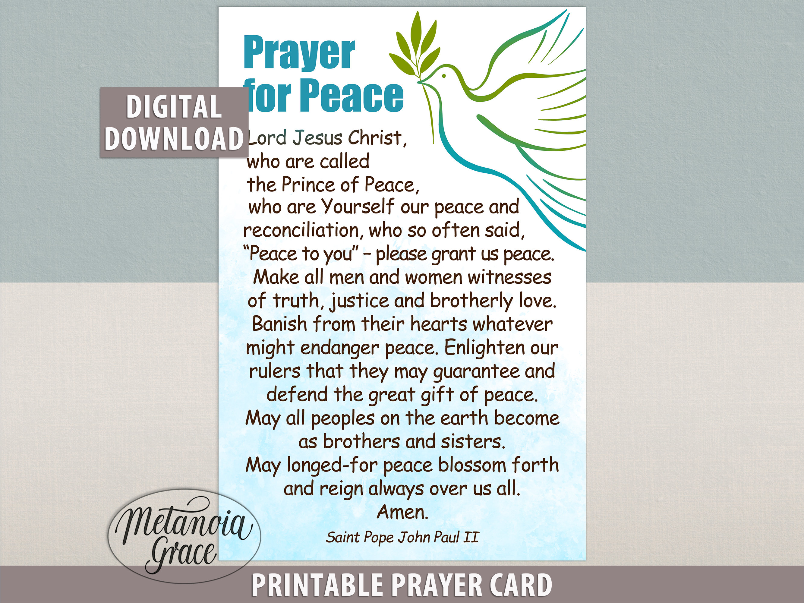 Peace Prayer Printable Card, Prayer for Peace on Earth, Prayer for ...