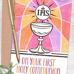 First Holy Communion Card, Printable Catholic Communion Note Card, on ...