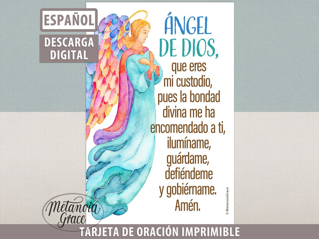 Oración Del Ángel De Dios, Printable Spanish Angel of God Prayer Card ...